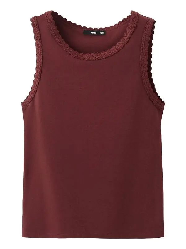 Mango Scalloped Crochet Trim Tank - Brown