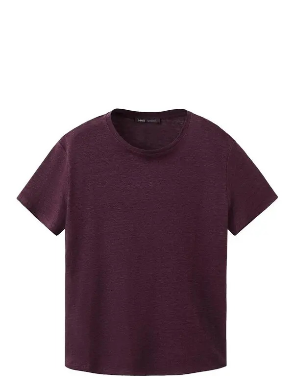 Mango Linen Crewneck T-shirt - Wine