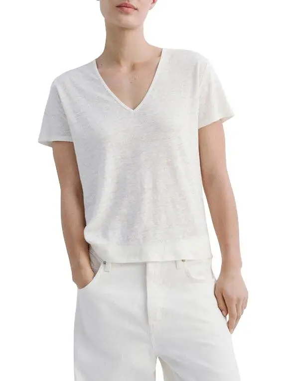 Mango Linen V-neck Cropped Top - Off White