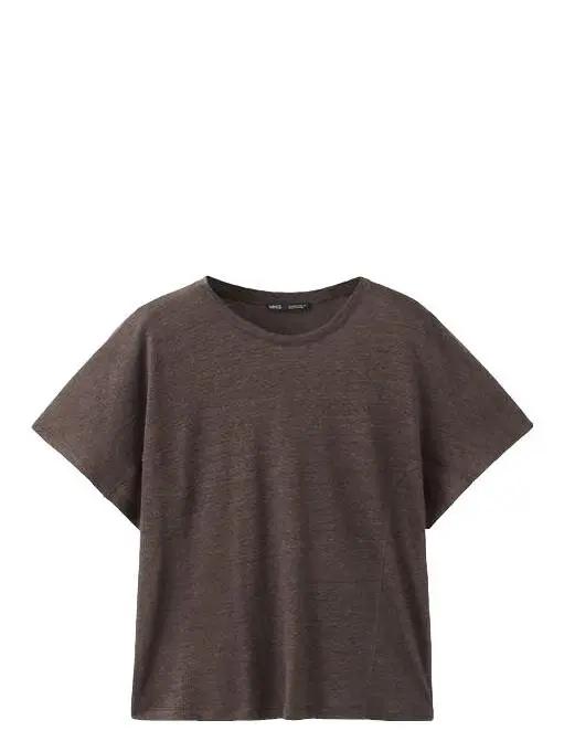 Mango Linen Short Sleeve T-shirt - Brown
