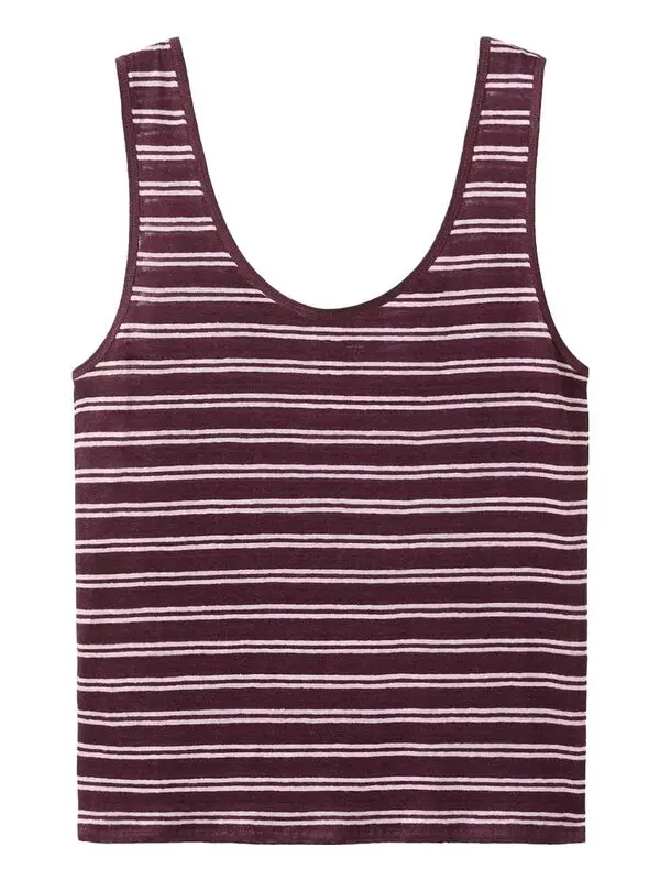 Mango Striped Linen Tank Top - Maroon