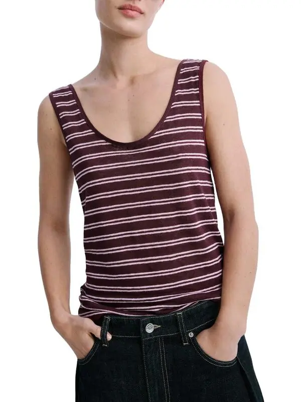 Mango Striped Linen Tank Top - Maroon