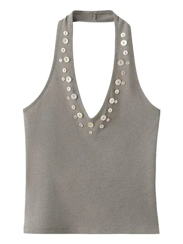 Mango Embellished Knit Halter Top - Grey