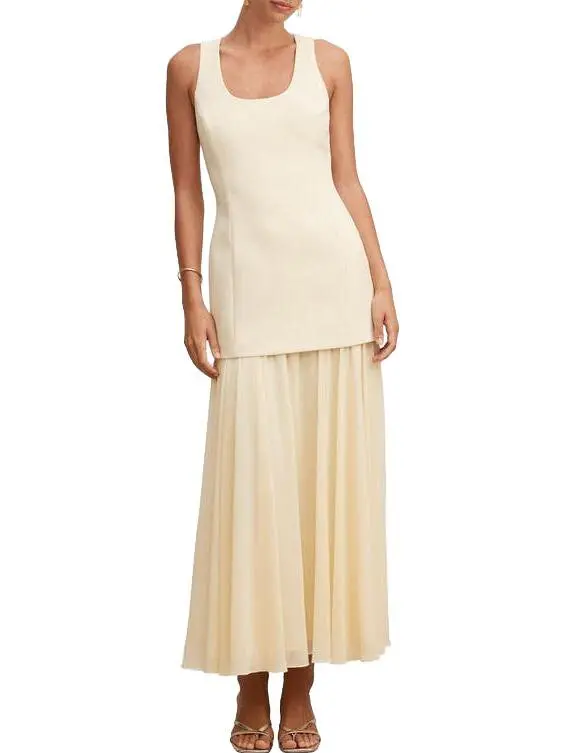 EVER NEW Sleeveless Mixed Media Maxi Dress - Almond Oil