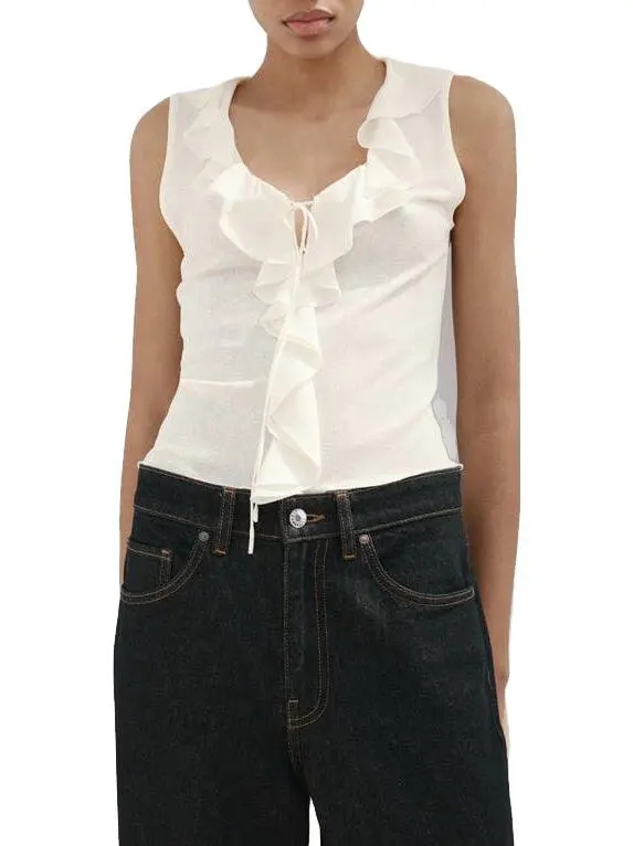 Mango Ruffle Detail V-neck Sleeveless Top - Off White