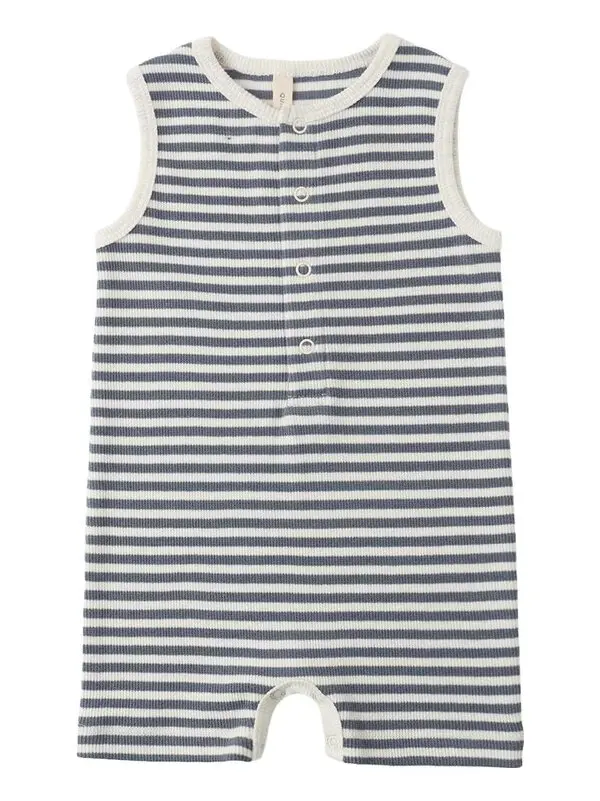 QUINCY MAE Rib Henley Romper - Ocean