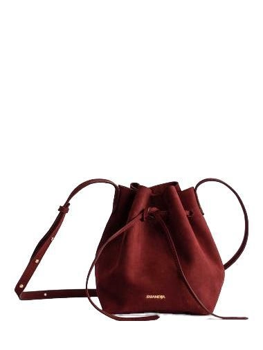 SABANDIJA Suede Drawstring Bucket Bag - Wine