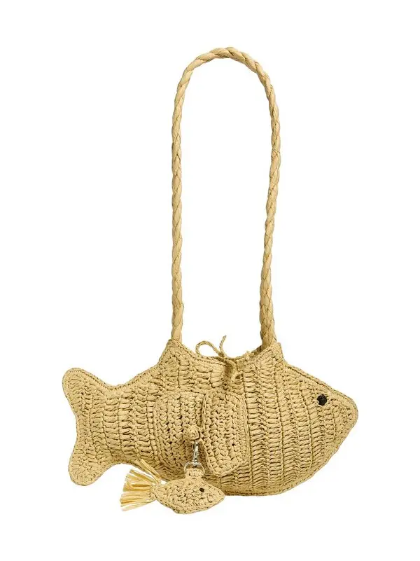 DAMSON MADDER Raffia Fish Shoulder Bag - Natural