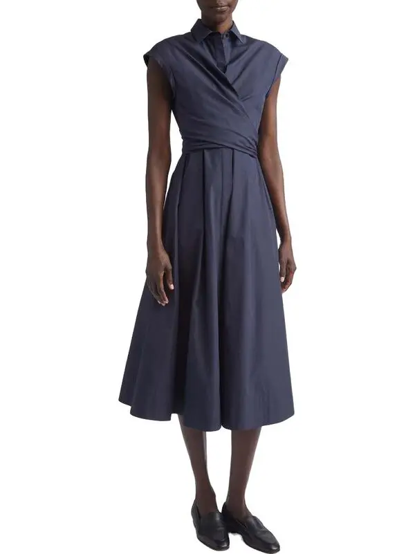 Lafayette 148 New York Organic Cotton Poplin Wrap Shirtdress - Ink