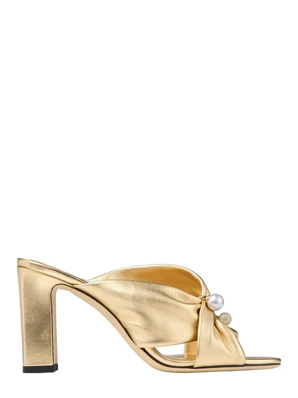 JIMMY CHOO Rafi 85 Metallic Nappa Leather Mules - Silver