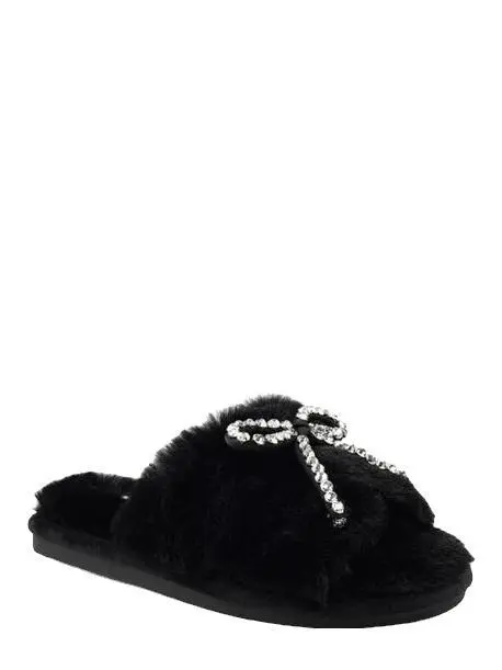CANDIE'S Franney Embellished Faux Fur Slipper - Black