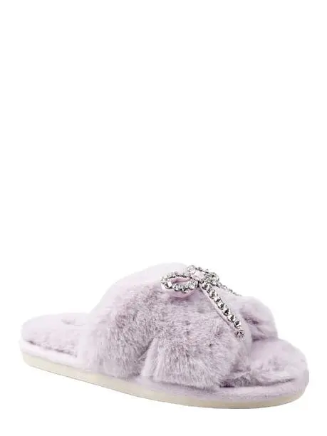 CANDIE'S Franney Embellished Faux Fur Slipper - Lilac