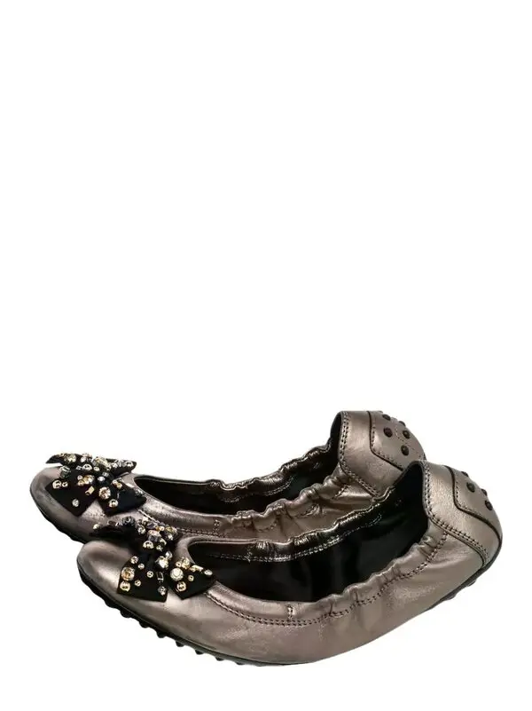 TOD'S Crystal-embellished Bow Ballet Flats - Grey