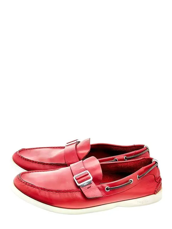 FERRAGAMO Buckle-strap Leather Loafers - Red
