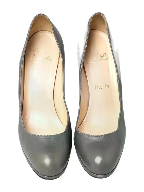 CHRISTIAN LOUBOUTIN Leather Round Toe Platform Stiletto Heel Pumps - Grey