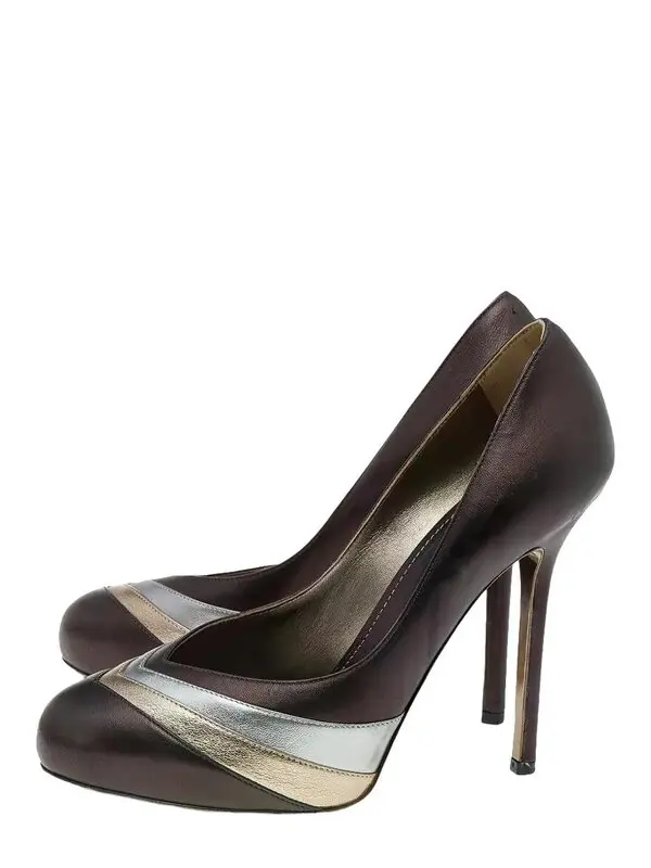 SERGIO ROSSI Leather Cap-toe Pumps - Brown
