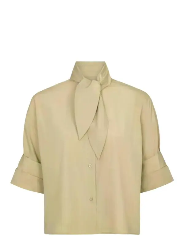 TWP Tie-neck Short-sleeve Blouse - Neutrals