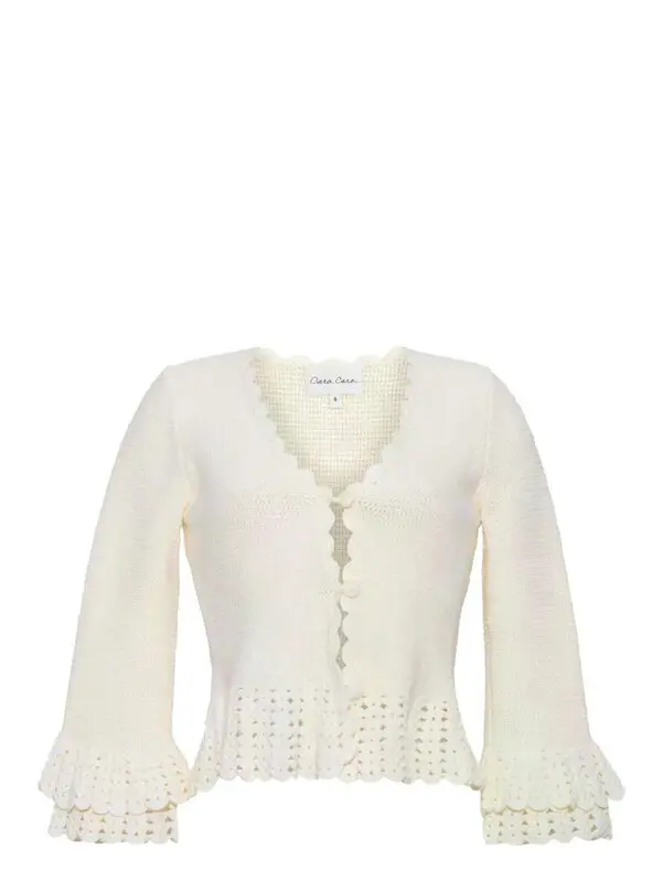 Cara Cara Scalloped Trim Ruffled Cardigan - Neutrals
