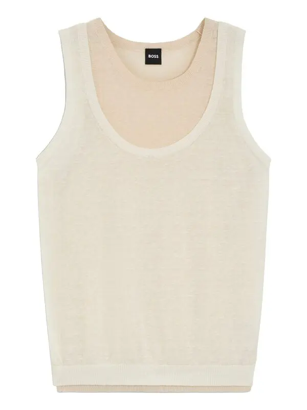 BOSS Sleeveless Top In Linen And Cotton Blend - Patterned