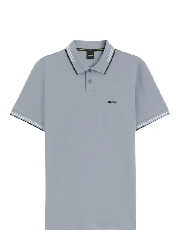BOSS Stretch-cotton Slim-fit Polo Shirt With Branding And Stripes - Grey