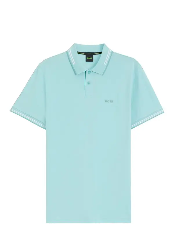 BOSS Stretch-cotton Slim-fit Polo Shirt With Branding And Stripes - Light Blue
