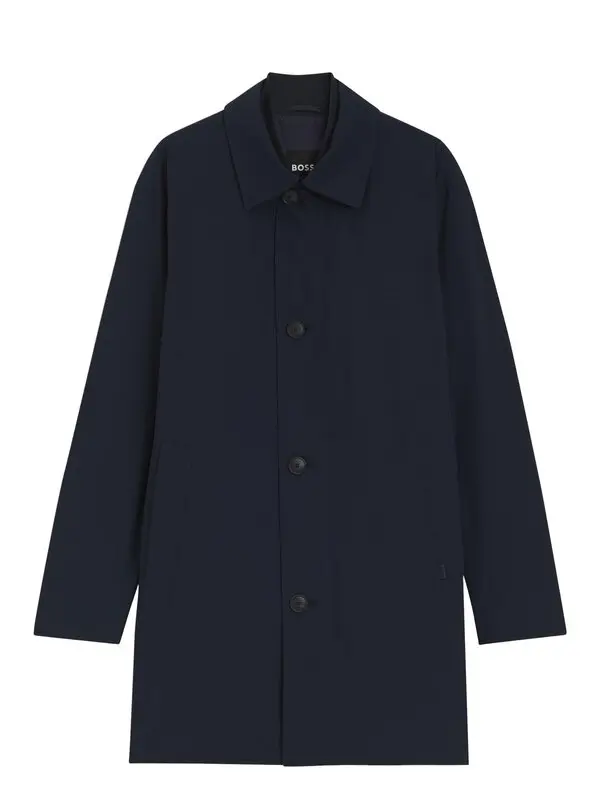 BOSS Regular-fit Coat In Patterned Stretch Fabric - Dark Blue