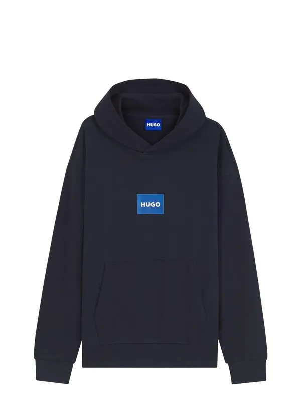 Hugo Logo Detail Cotton Terry Hoodie - Dark Blue