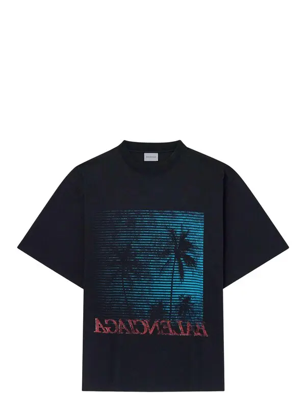 Balenciaga Printed Cotton-jersey T-shirt - Black