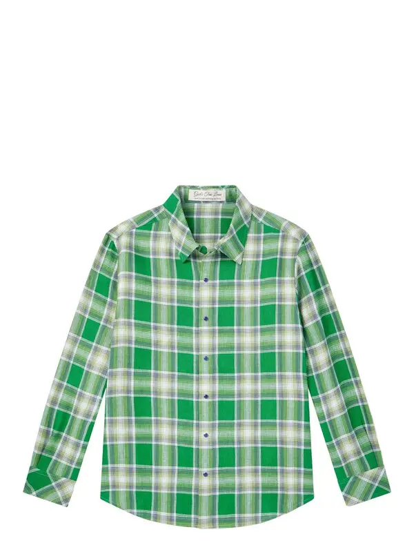 GOD'S TRUE CASHMERE Harbor Checked Linen Shirt - Green