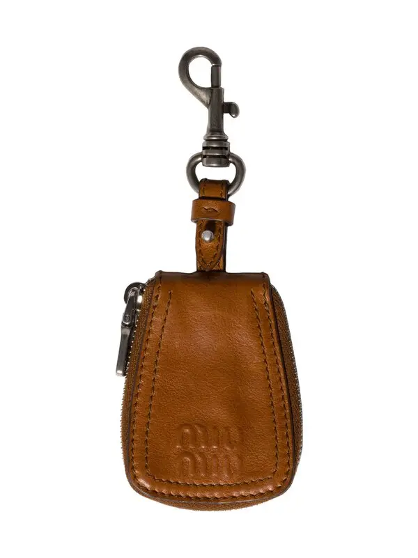 Miu Miu Leather Keyring Pouch - Cognac
