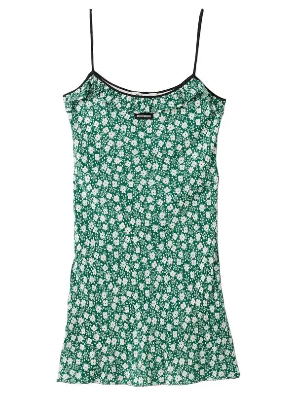 Miu Miu Floral Print Crepe De Chine Mini-dress With Contrasting Straps - Green/white