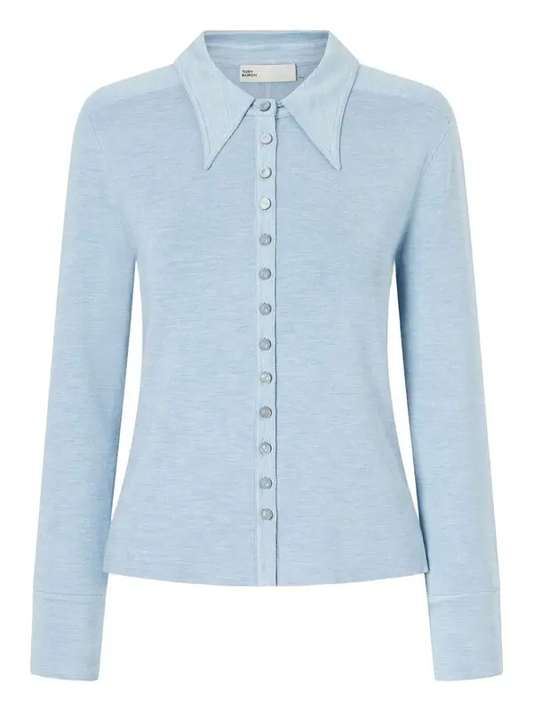 Tory Burch Silk-blend Polo Shirt - Blue