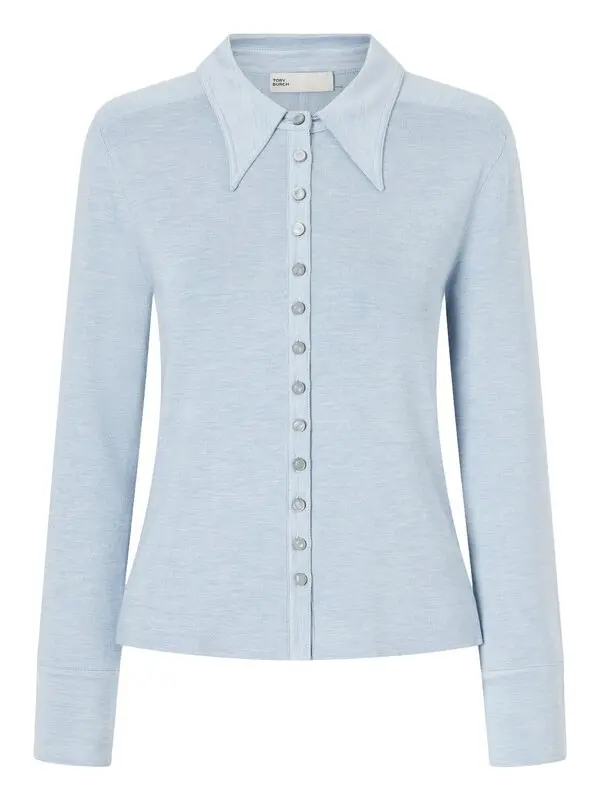 Tory Burch Silk-blend Polo Shirt - Blue