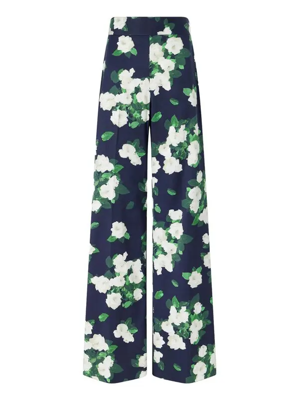 Carolina Herrera Diane Floral-print High-rise Wide-leg Pants - Blue