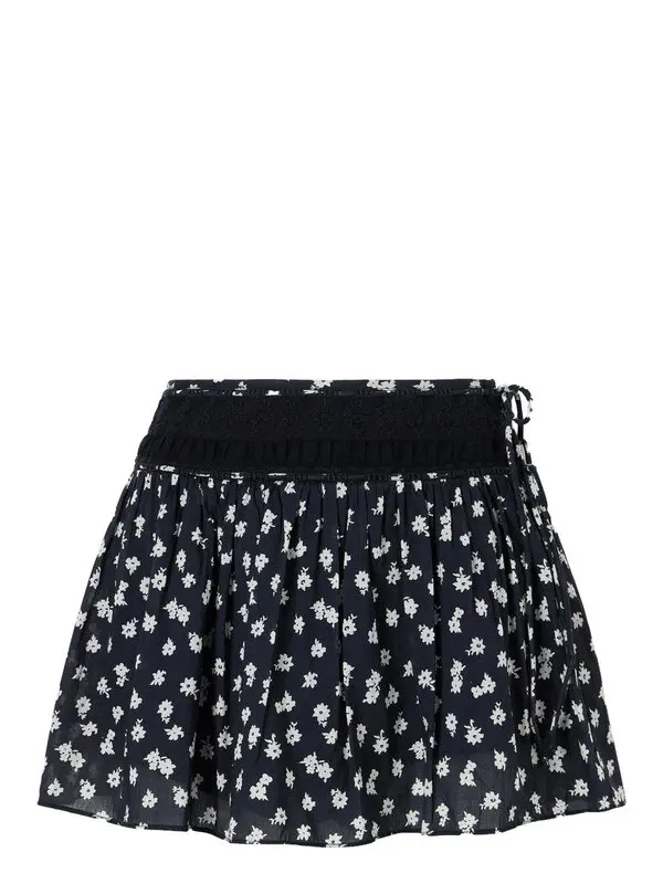 Posse Danielle Floral-print Lace-trimmed Cotton-voile Mini Skirt - Black