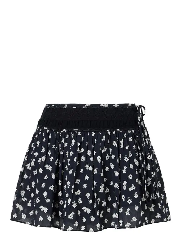 Posse Danielle Floral Print Lace Trimmed Mini Skirt - Black
