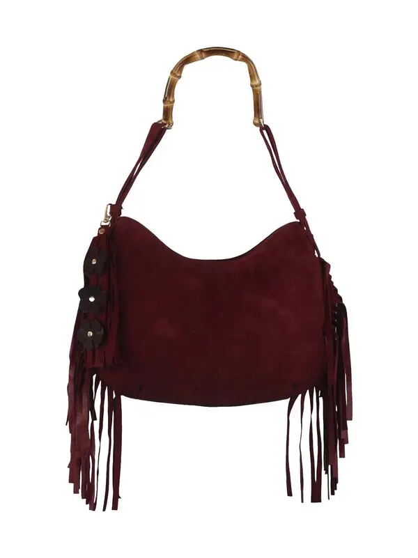 F3ROG BY RANA Burgundy Suede Fringe Gordon Bag - Red