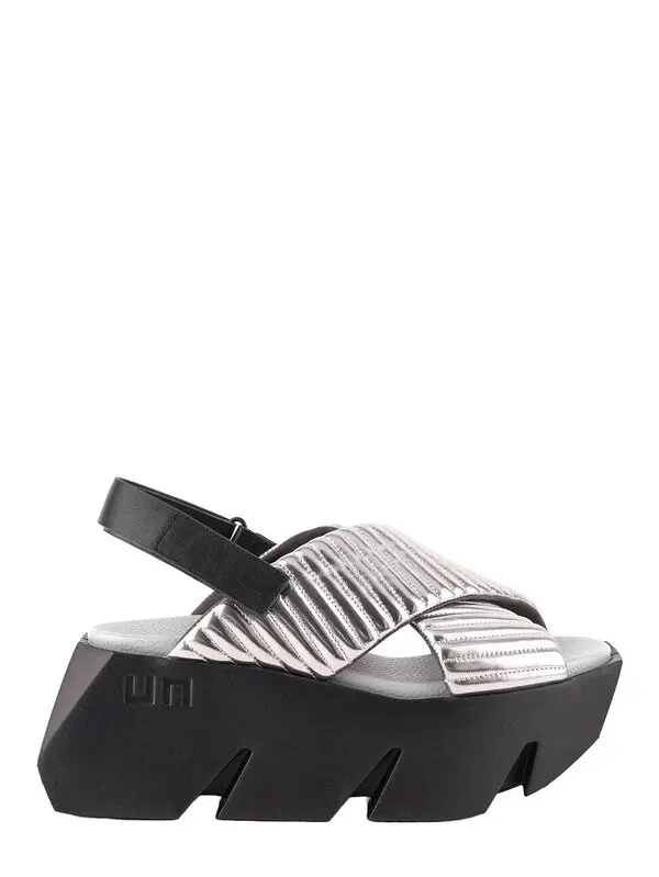 United Nude Slingback Flatform Sandals With Quilted Sheepskin Straps - Silver/black
