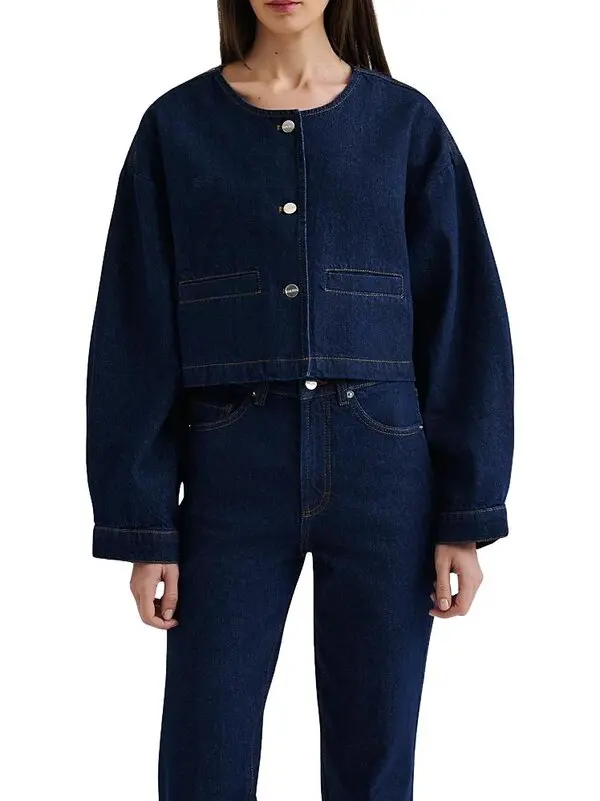MALINA Cropped Long Sleeve Denim Jacket - Unwashed Dark Blue