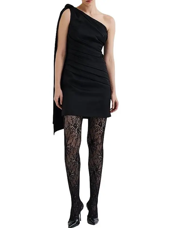 MALINA Nelly Draped One Shoulder Mini Dress - Black