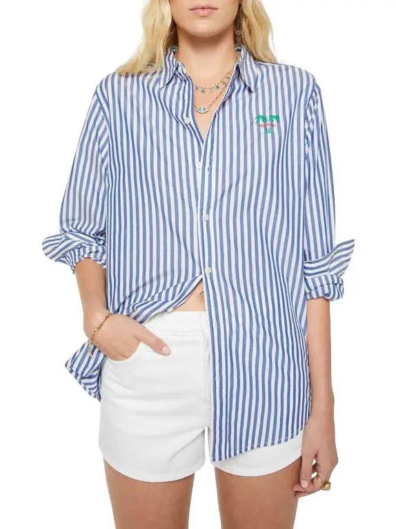 MOTHER The Bestie Stripe Button-up Shirt - White/blue Stripe