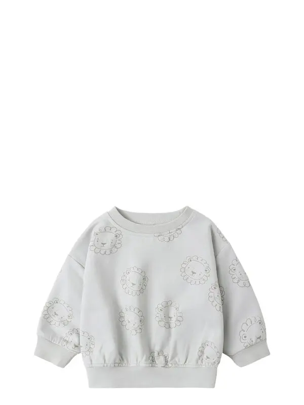 QUINCY MAE Relaxed Fit Organic Cotton Sweatshirt With Lion Print - Sky
