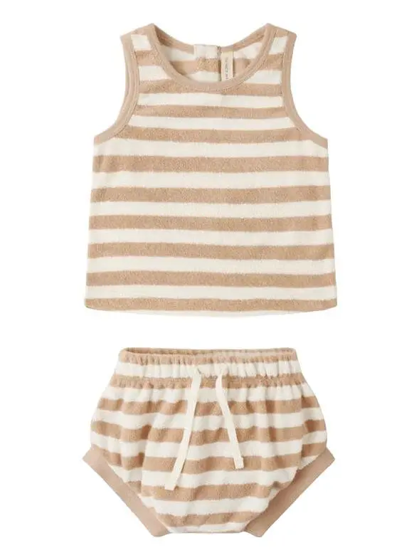 QUINCY MAE Striped Terry Tank And Shorts Set - Latte