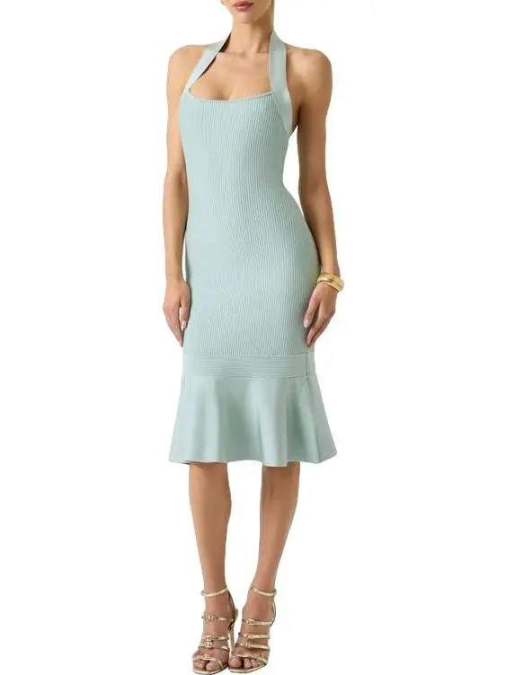 MARCIANO Jenny Rib Halter Midi Dress - Light Blue
