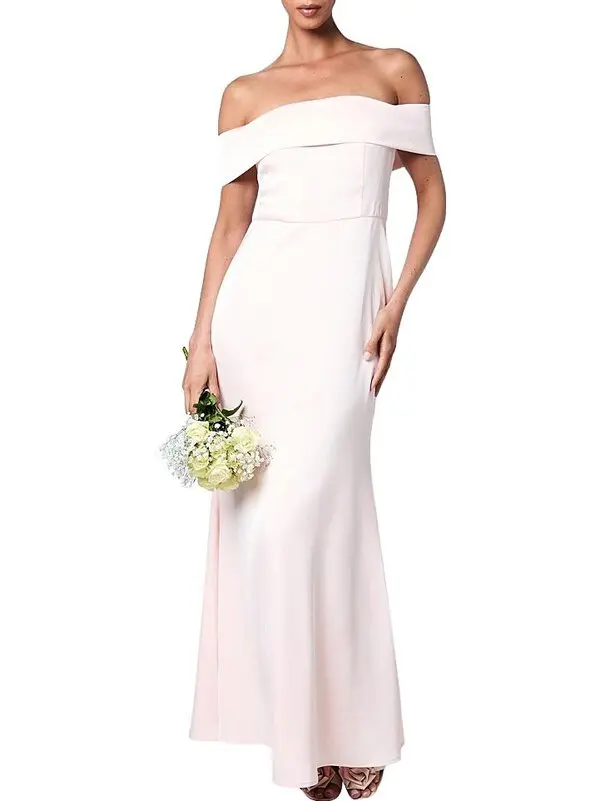 Coast Satin Bardot Maxi Dress - Blush
