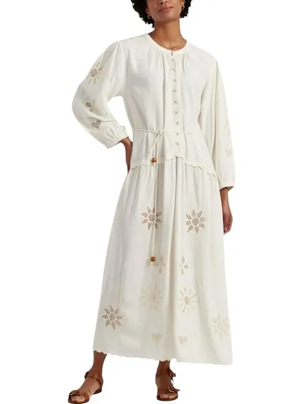 Chinti & Parker Linen-blend Broderie Dress - Cream