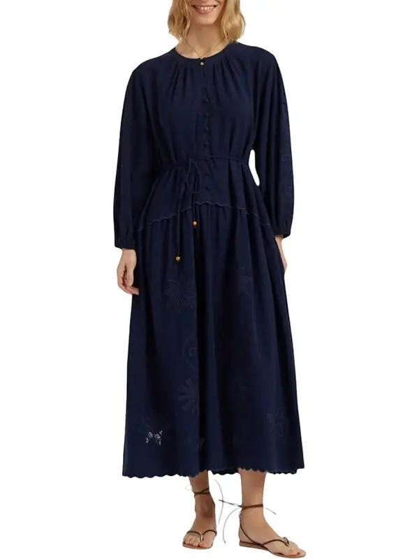 Chinti & Parker Linen-blend Broderie Dress - Navy