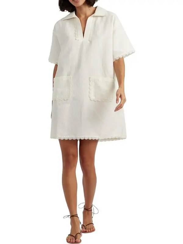 Chinti & Parker Linen-blend Scallop Tunic Dress - Cream