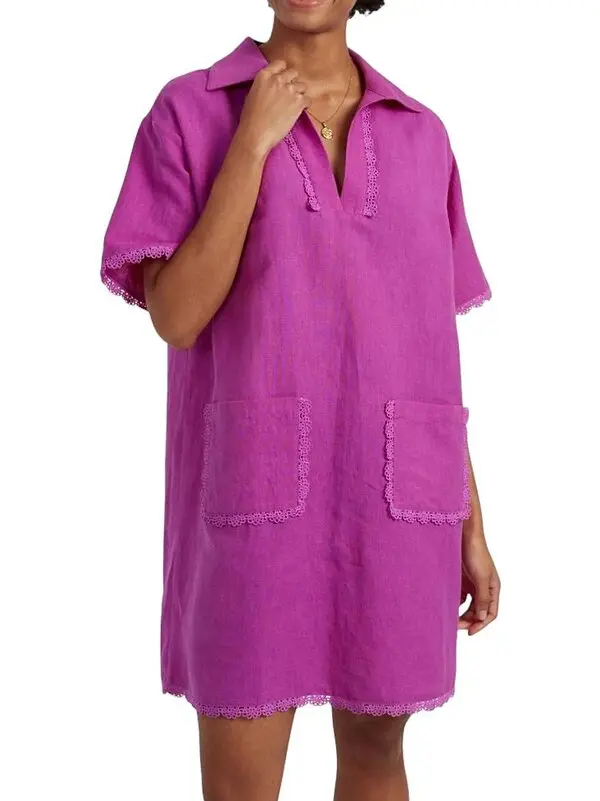 Chinti & Parker Linen-blend Scallop Tunic Dress - Magenta