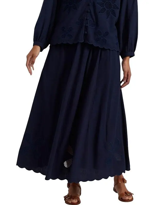 Chinti & Parker Linen-blend Broderie Midi Skirt - Blue